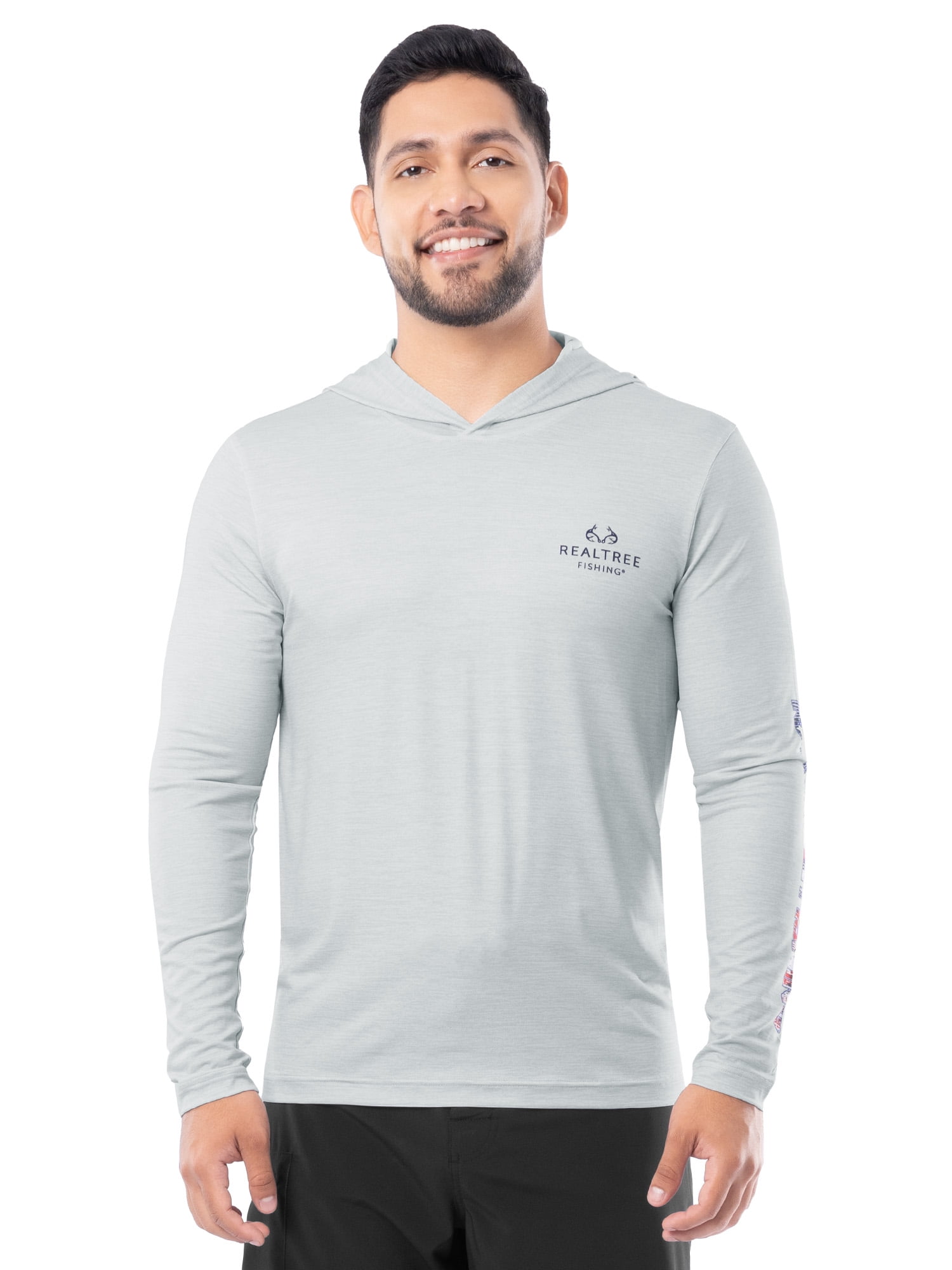 Realtree Men's Americana Fishing Hoodie Heather Grey Cationic Long ...