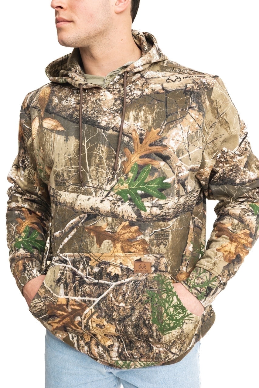 Realtree Men’s Poly Cotton Hoodie Sweatshirt, EDGE Camo, Soft Midweight ...