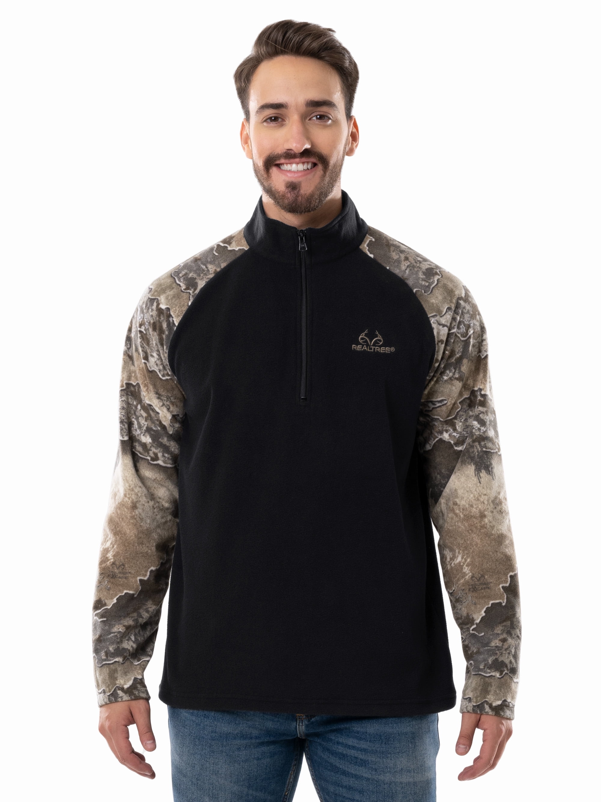 Realtree Men's Raglan Long Sleeve Quarter Zip Fleece Pullover Hunting ...