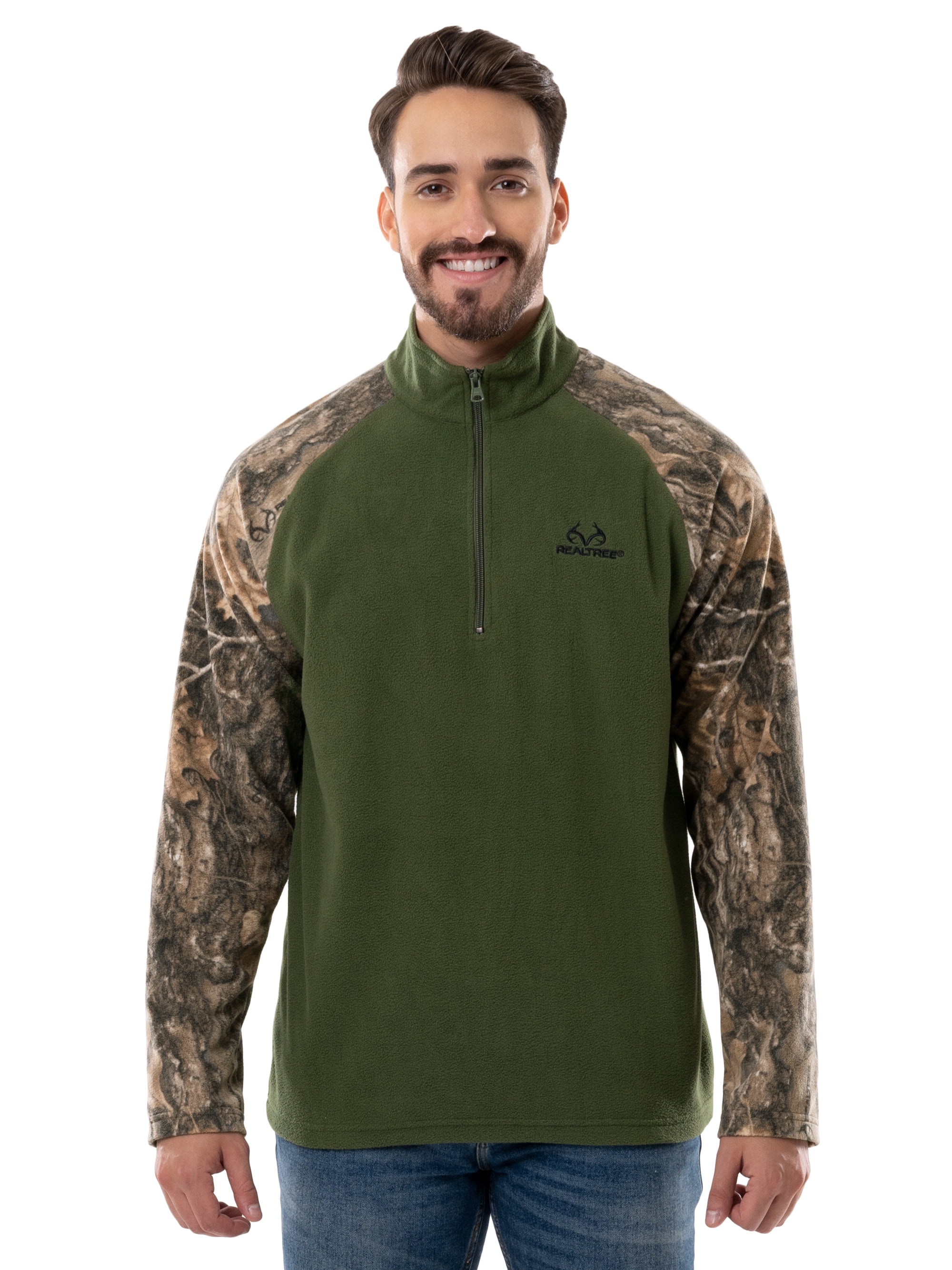 Realtree Men's Raglan Long Sleeve Quarter Zip Fleece Pullover Hunting ...