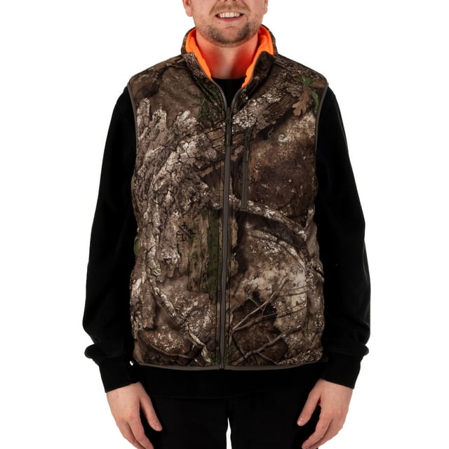 Realtree Men's Reversible Camo and Blaze Full-Zip Hunting Vest ...