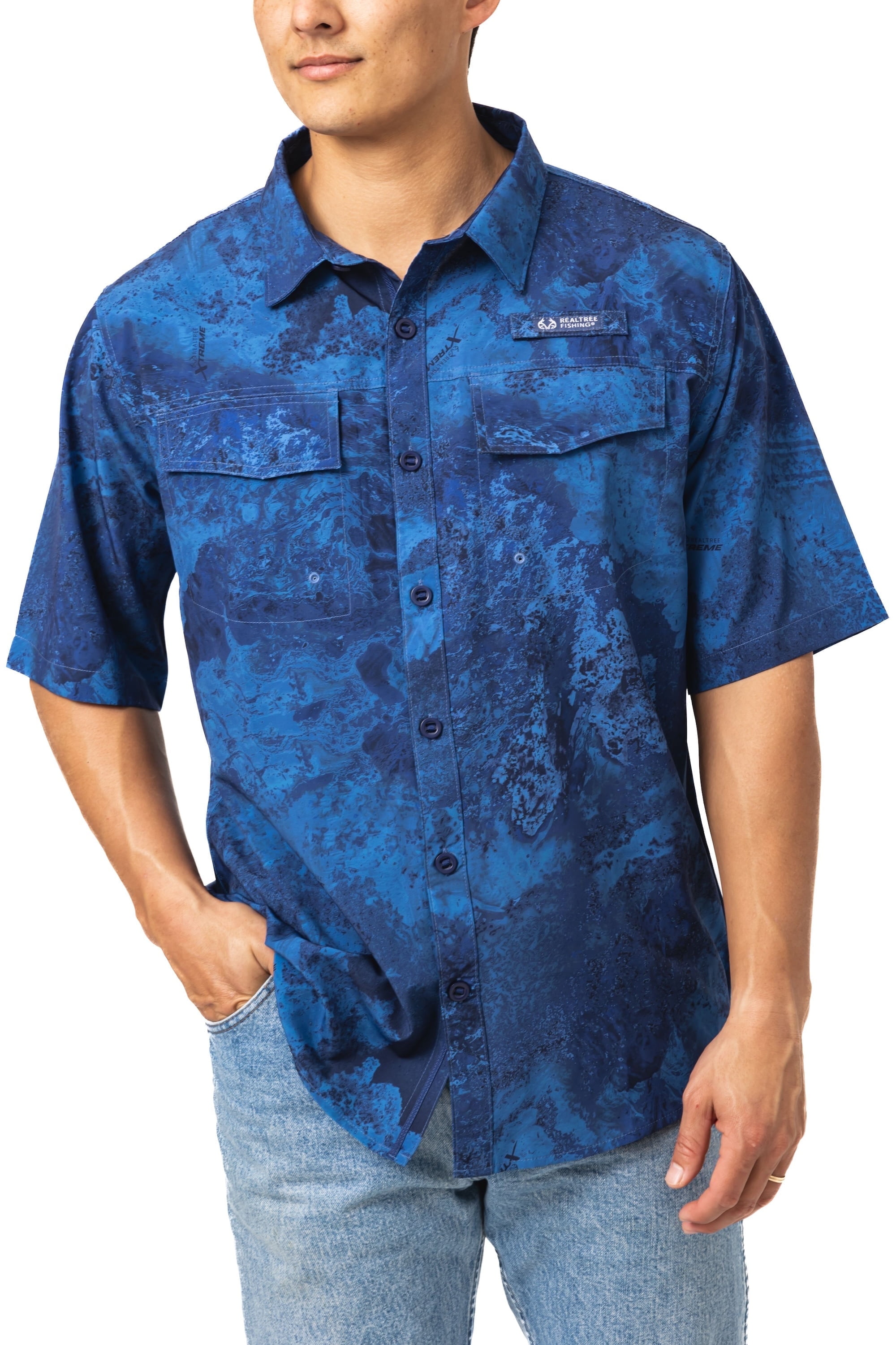 Realtree Men's Short Sleeve Button-Down Camp Shirt, 4-Way Stretch, UPF ...
