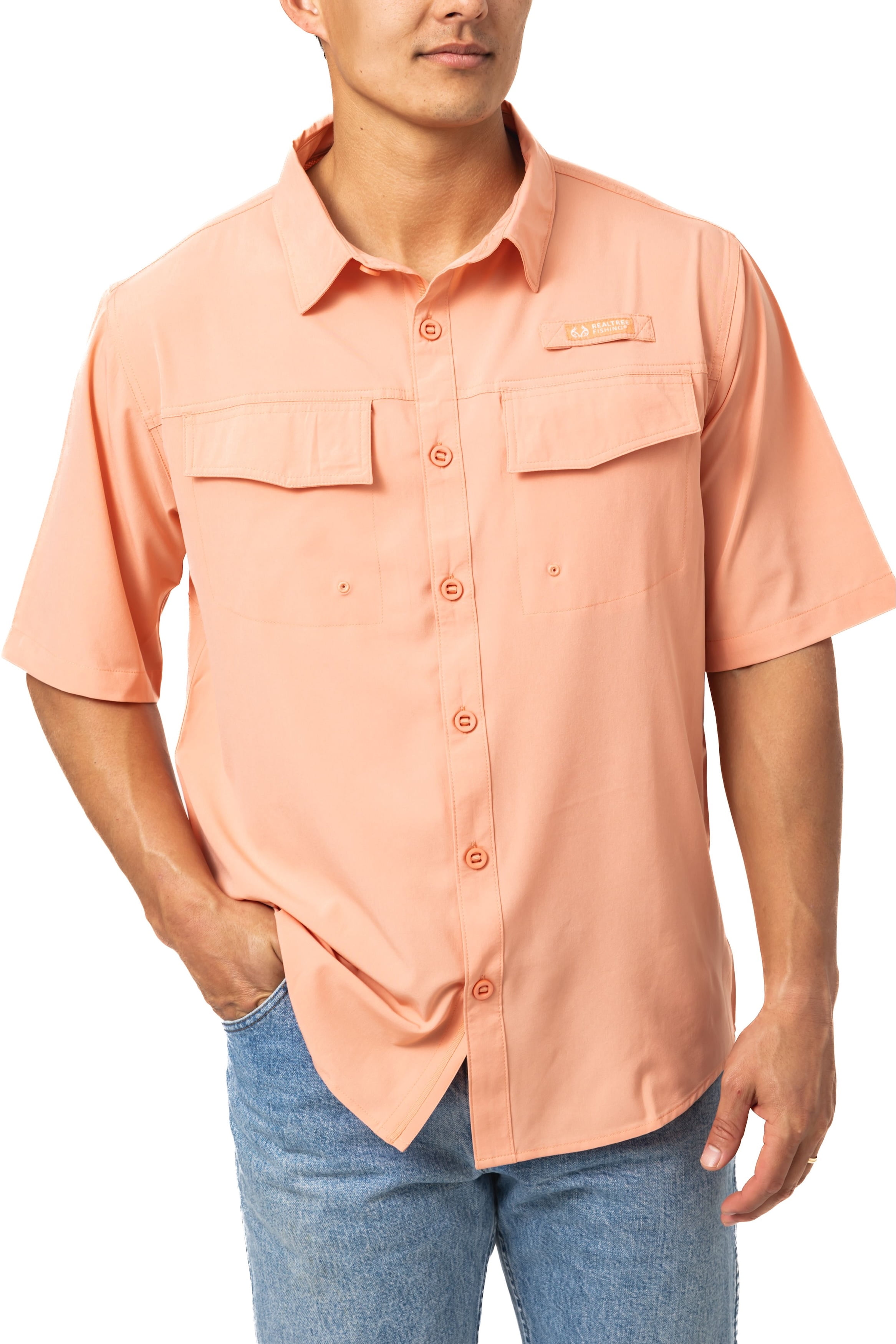 Realtree Men’s Short Sleeve Button-Down Camp Shirt, 4-Way Stretch, UPF ...