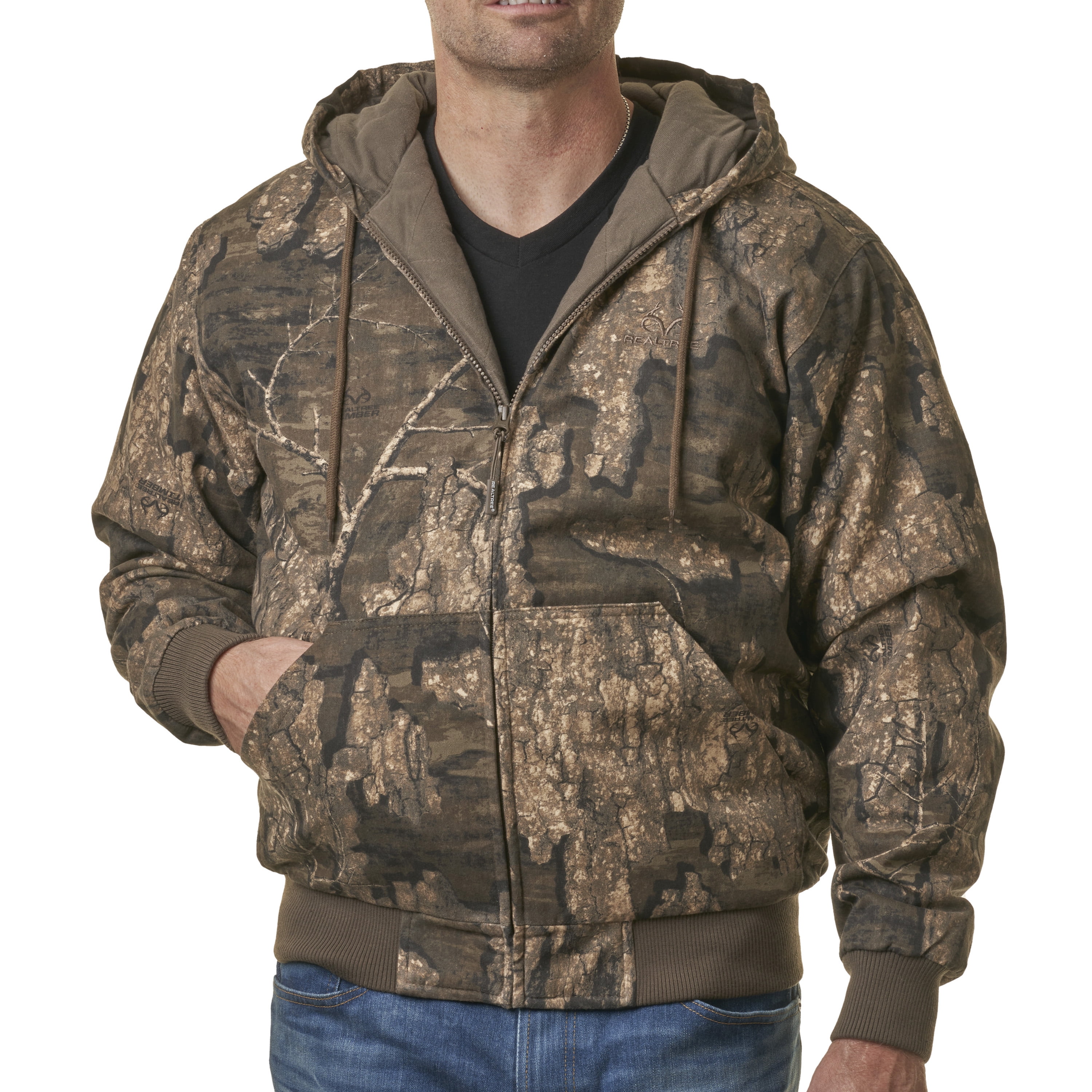 Realtree Timber Men's Medium Insulated Camo Hunting Bomber Jacket with ...