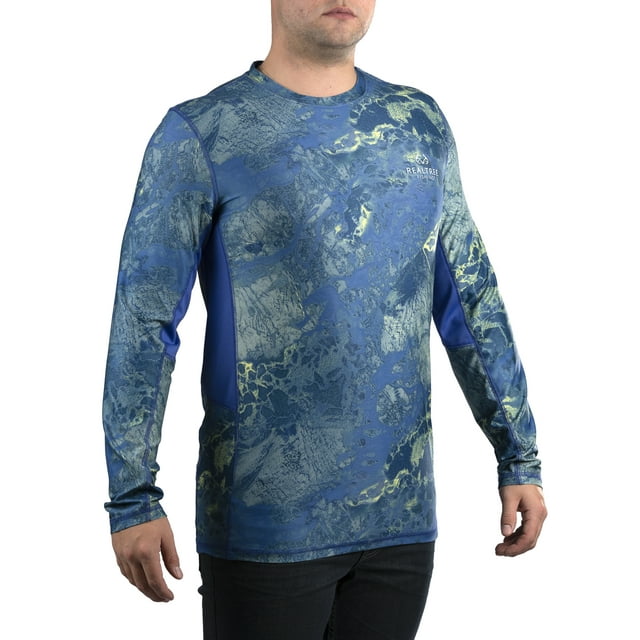 Realtree Wav3 Blue Yellow Men's Long Sleeve Performance Fishing Tee ...