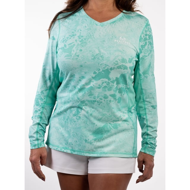 Realtree Wav3 Ladies Long Sleeve Performance Fishing Tee - Mint, XL ...