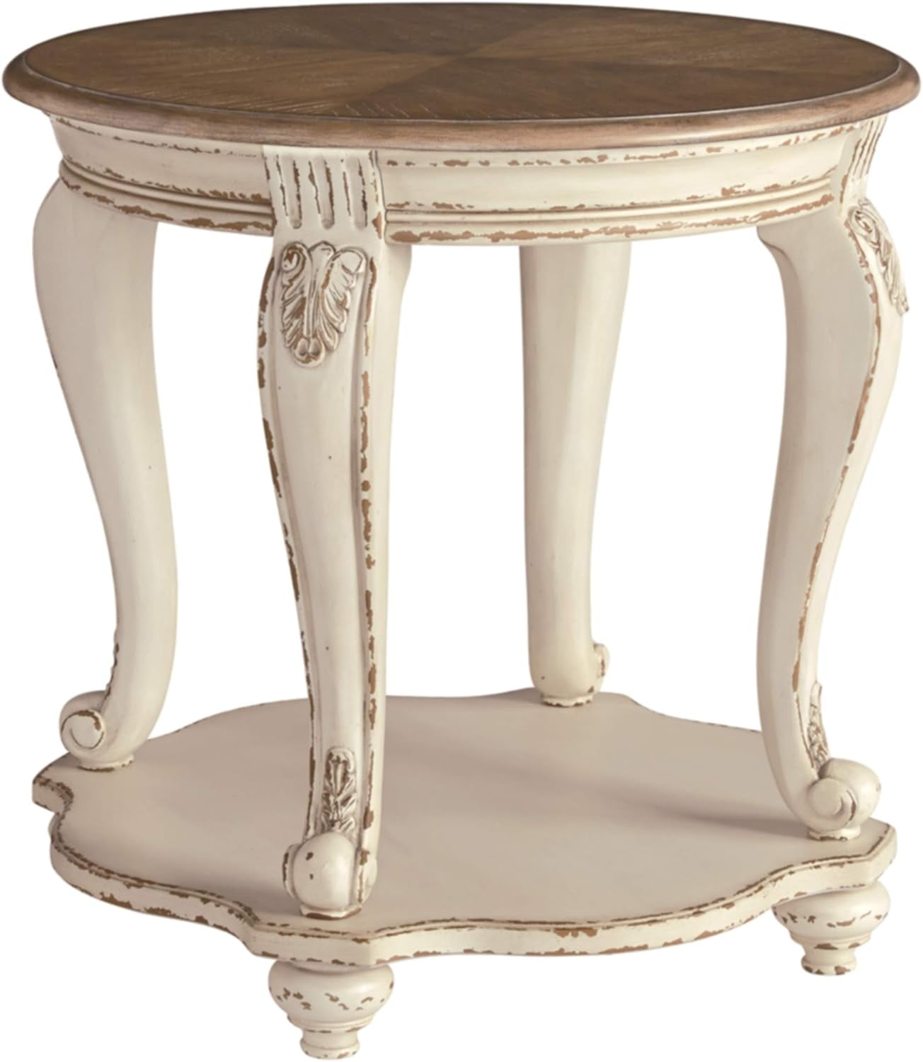 Realyn French Country Two Tone Round End Table, Chipped White - Walmart.com