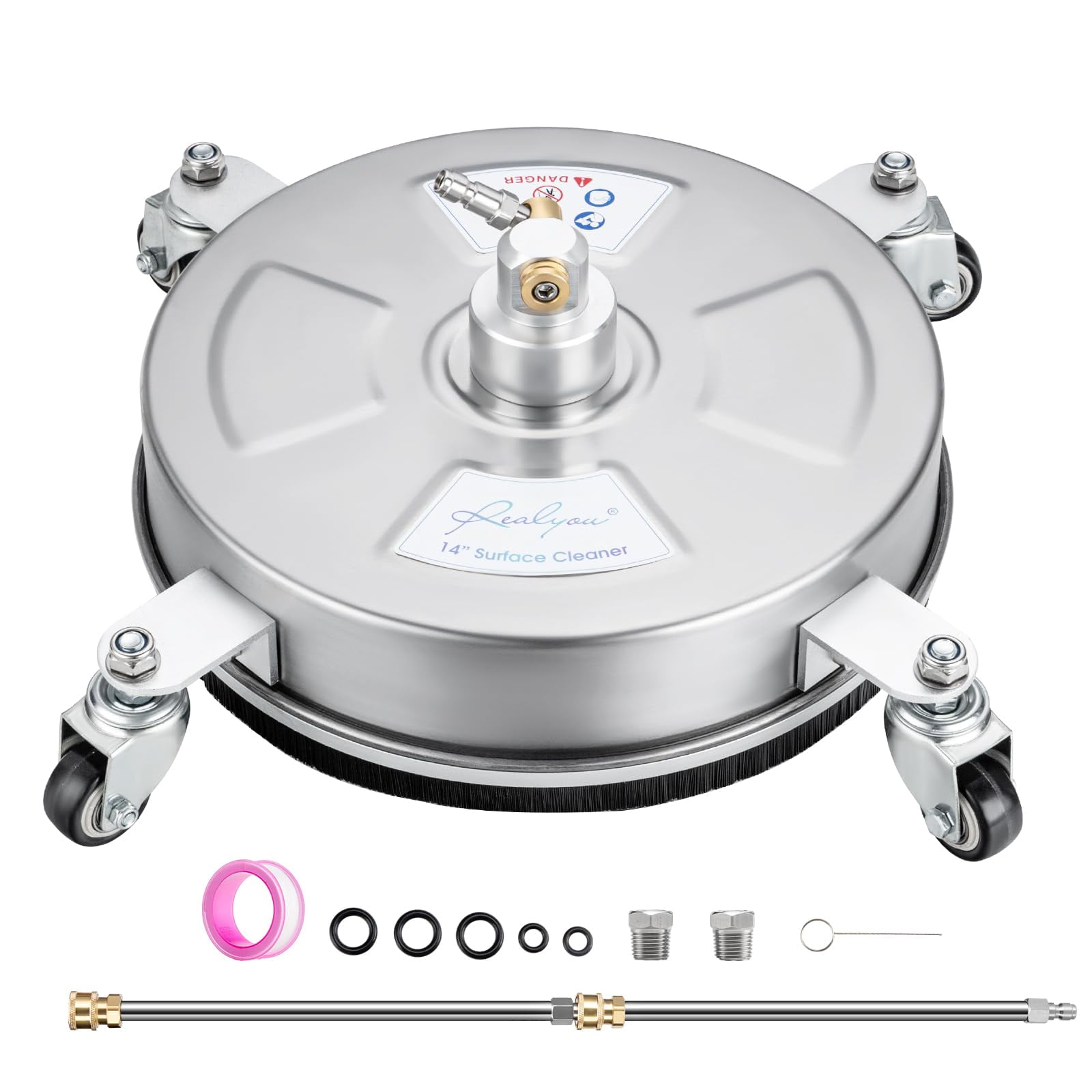 Realyou 14" Pressure Washer Surface Cleaner with 4 Wheels, Stainless ...