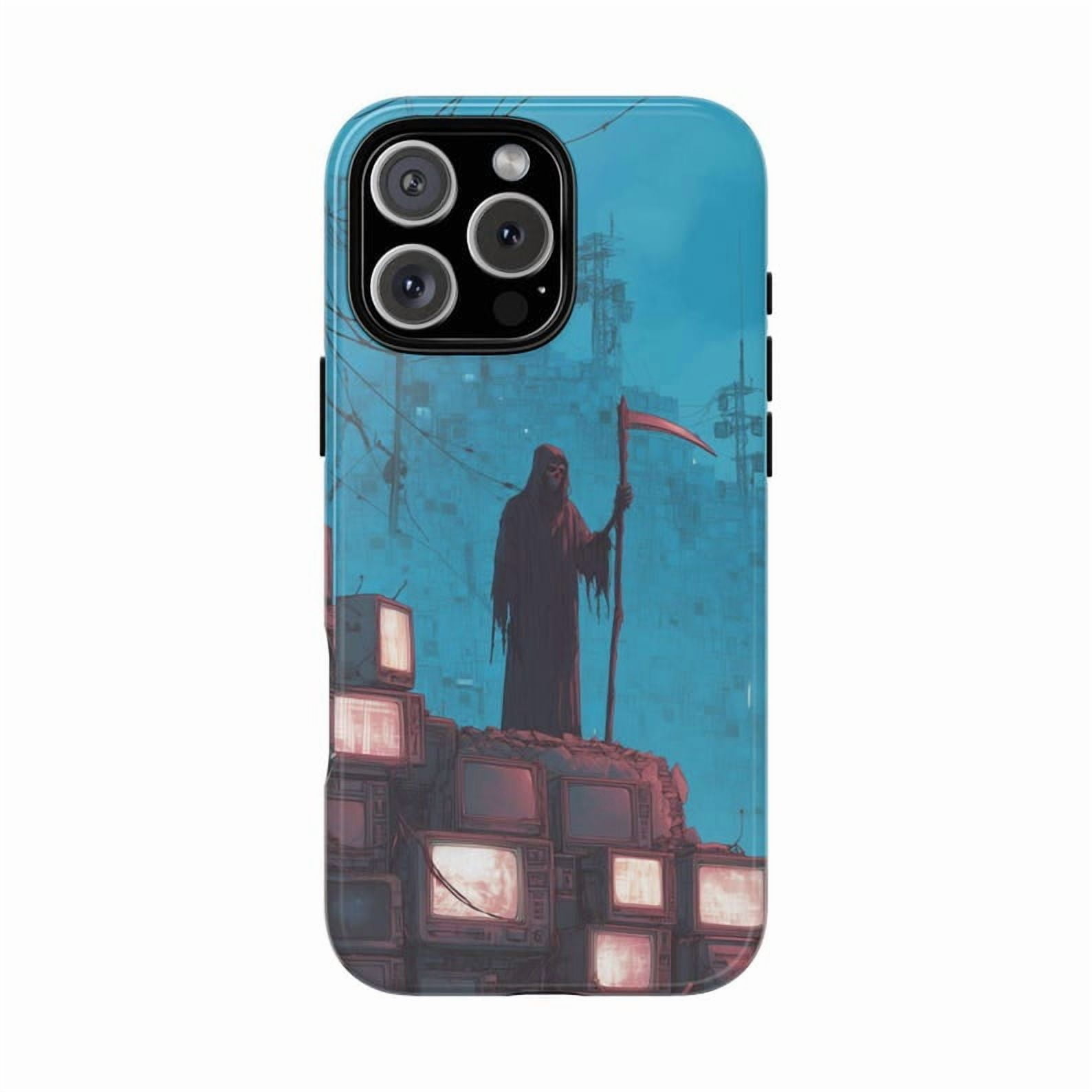 Reaper Holding Scythe Watching TV Surreal Odd Scene Case with iPhone 17 ...
