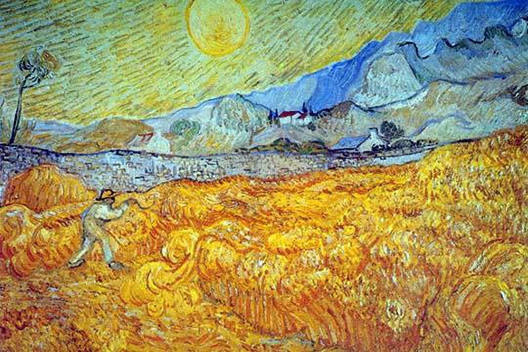 Reaper harvesting a wheat field with a scythe Poster Print by Vincent ...