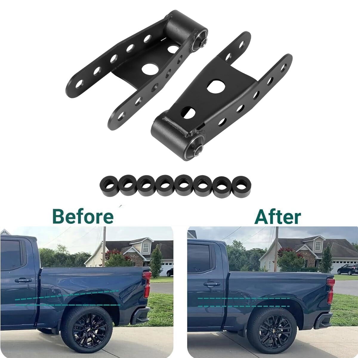 Rear 2"-3" Drop Shackles Lowering Kit for 07-18 Chevrolet Silverado ...