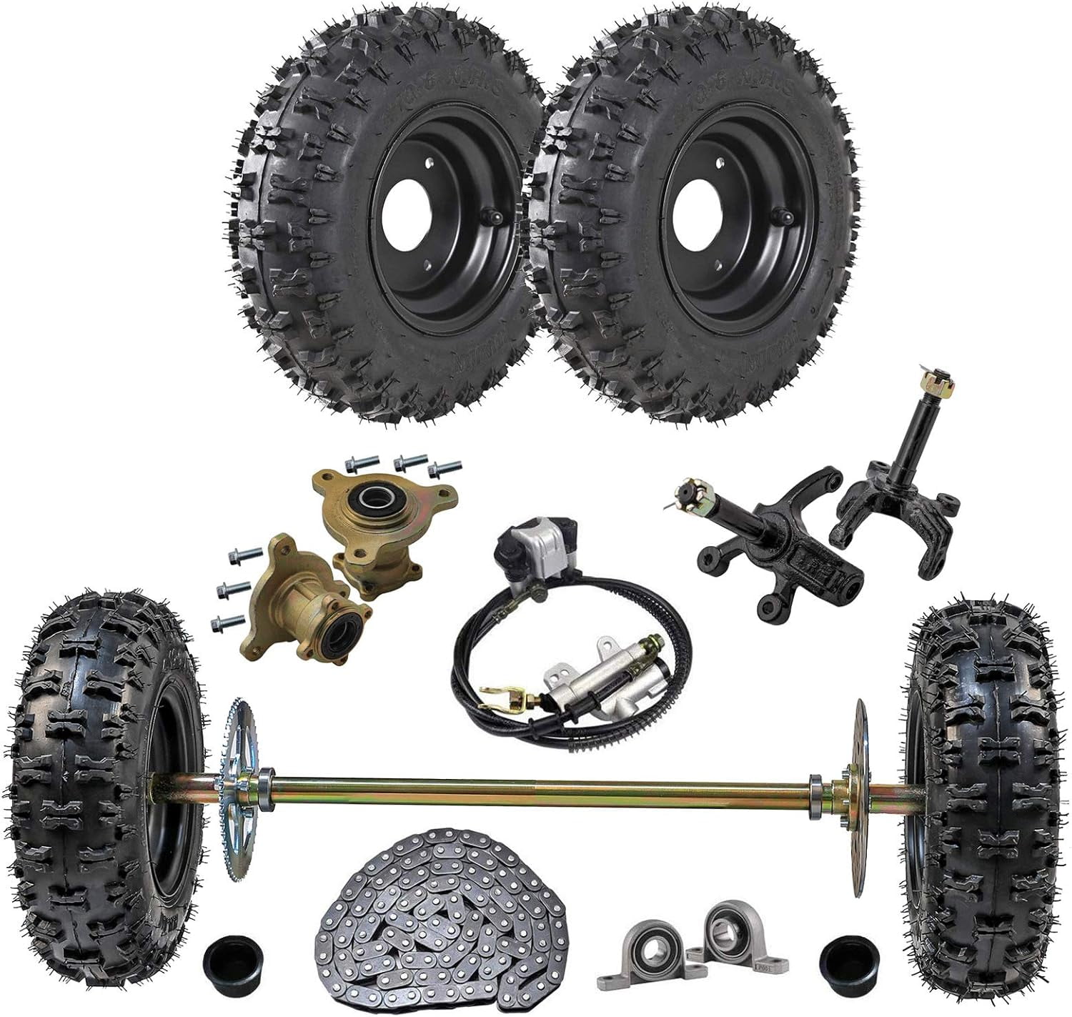 Rear Axle Shaft Kit with 4.10-6 Front/Rear Wheels Tires Rims Brake ...