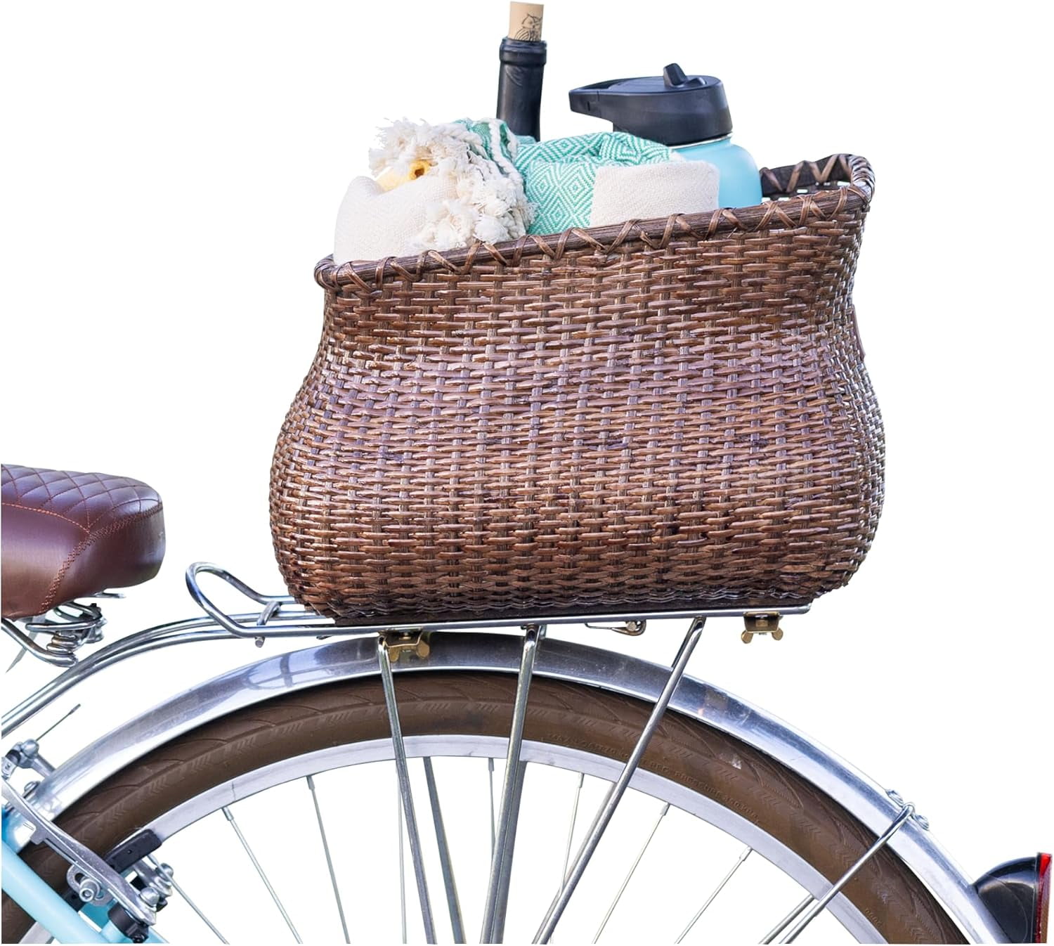 Rear Bike Basket - Handmade Rattan Cruiser Bike Basket Rear - Rack ...
