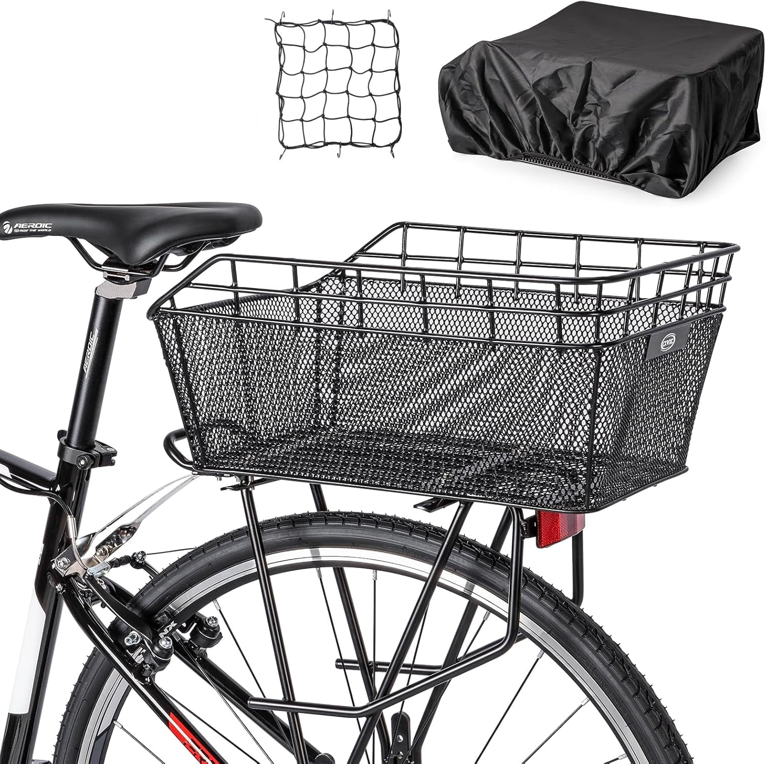 Rear Bike Basket - Large Bicycle Rear Basket with Cargo Net and ...