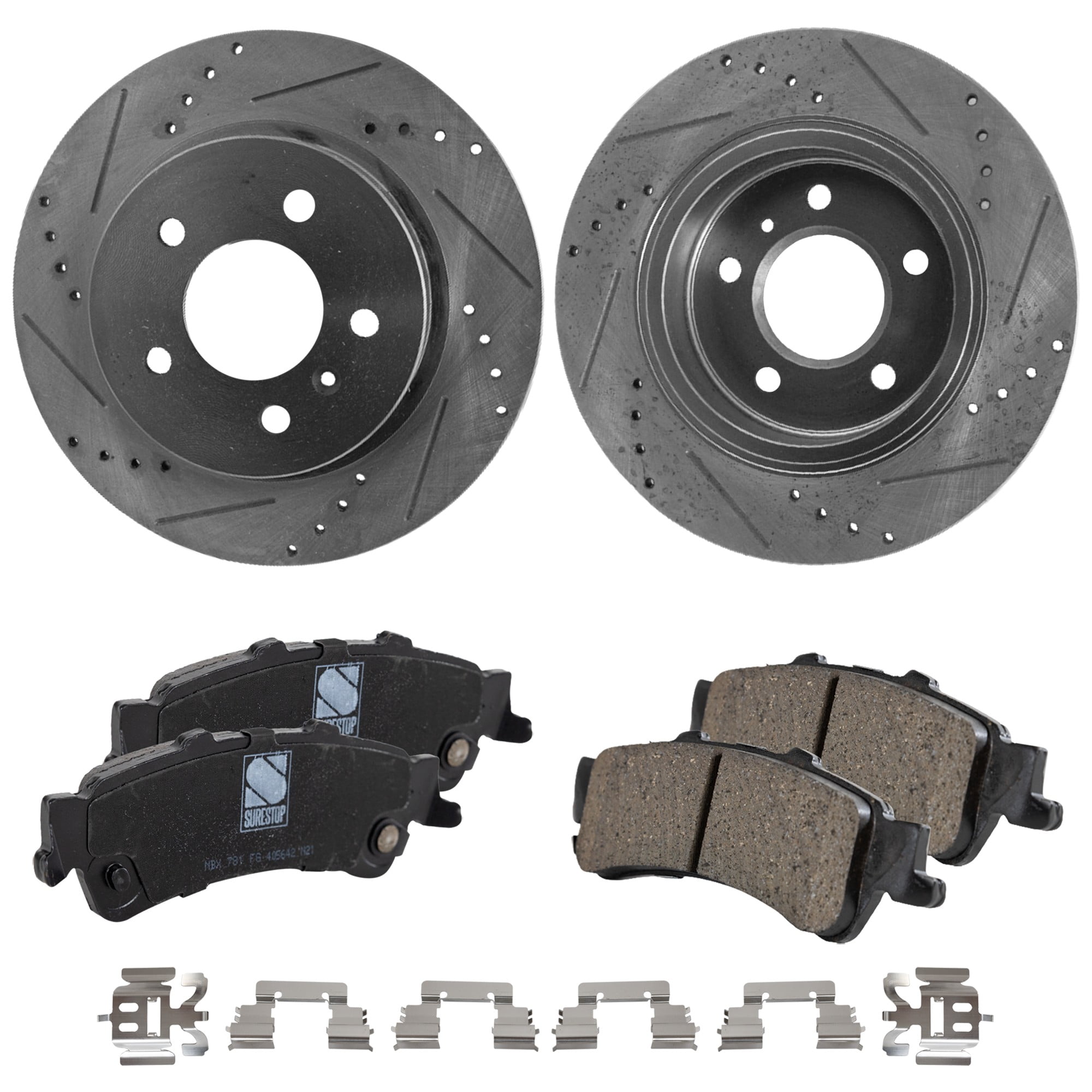 Rear Brake Disc and Pad Kit Cross-drilled and Slotted Ceramic For ...