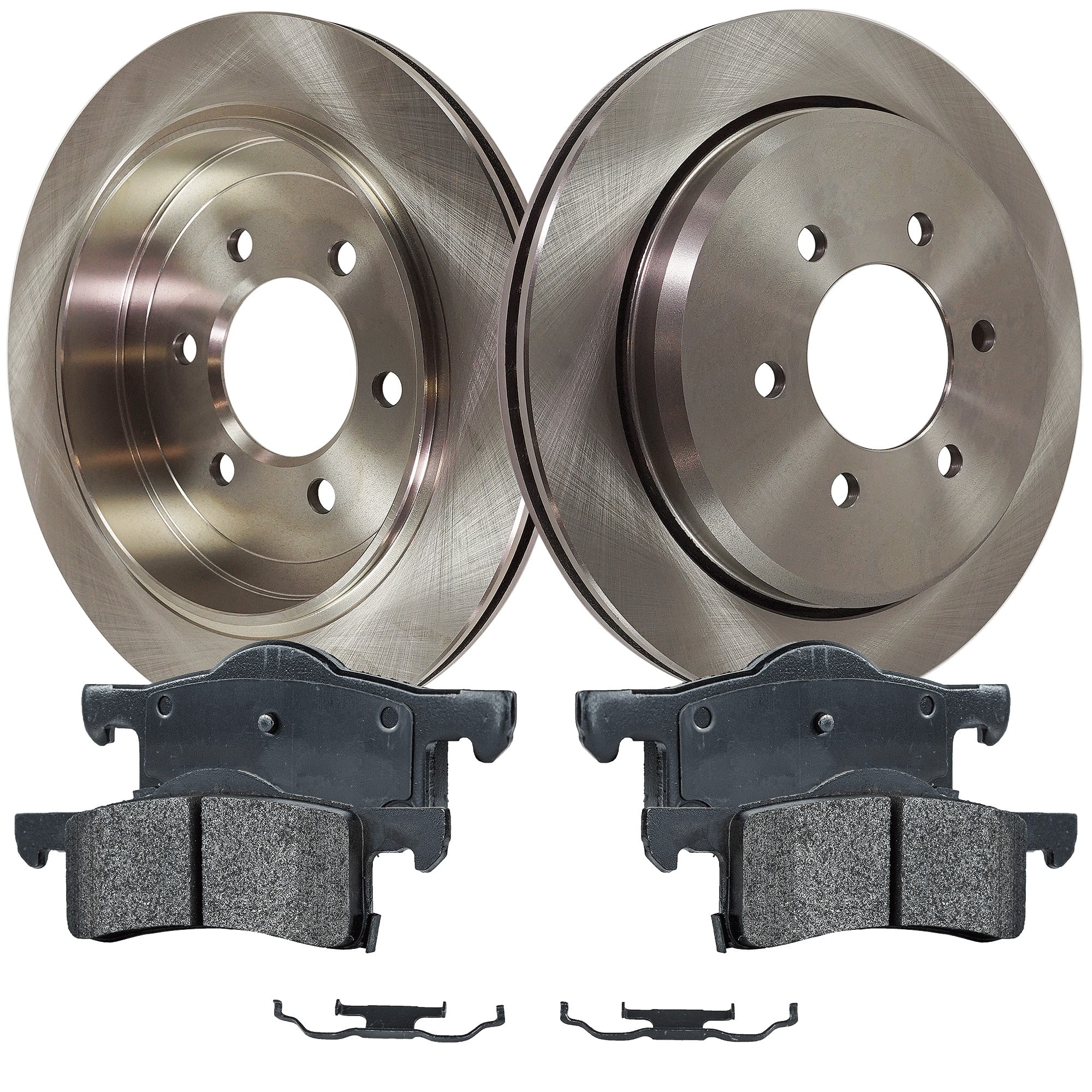 Rear Brake Disc and Pad Kit Plain Surface 6 Lugs Semi-Metallic Cast ...