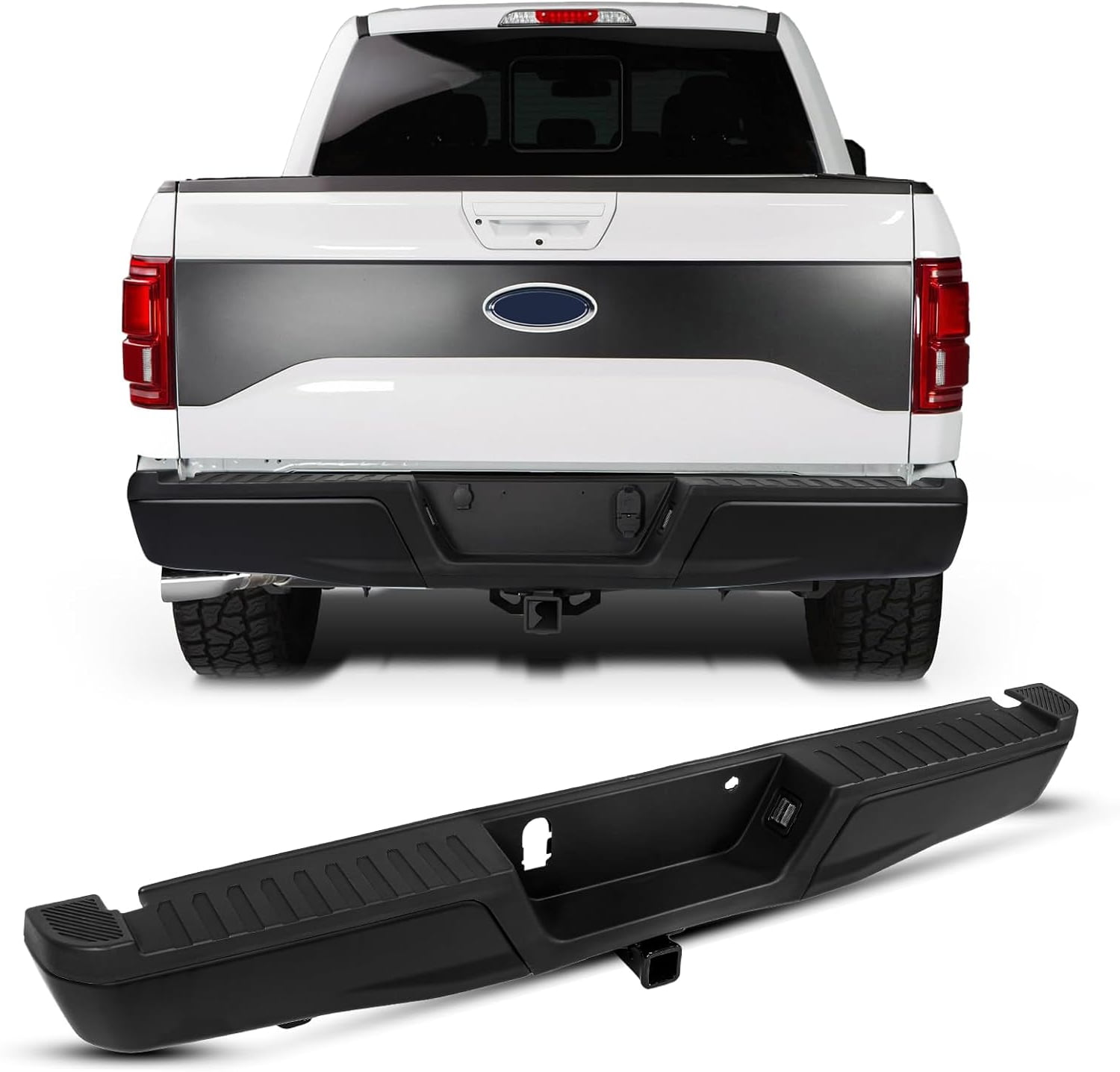 Rear Bumper Compatible for 2015-2020 Ford F150, Black Rear Step Bumper ...