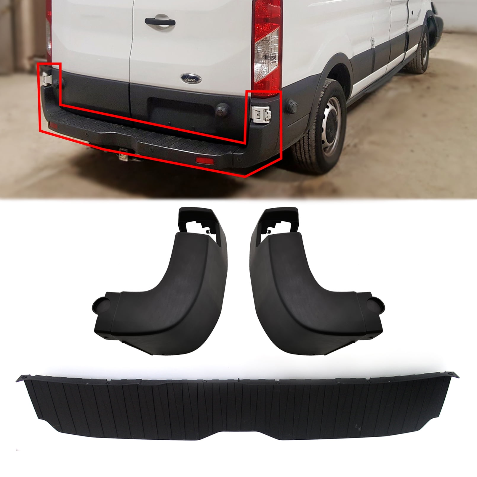 Rear Bumper Cover W/O Reflector + Side End Cap Covers For 2015-2022 ...