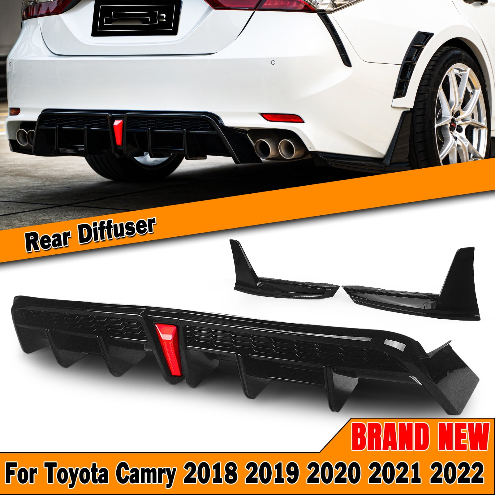 YOFER Glossy Black Rear Bumper Diffuser Kit with Light for 2018-2024 ...