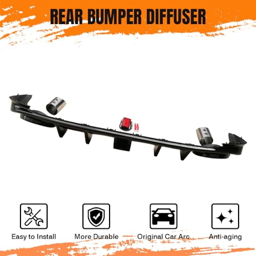 Rear Bumper Diffuser Lip w/3RD Brake Light & Tips, Compatible with 2018 ...