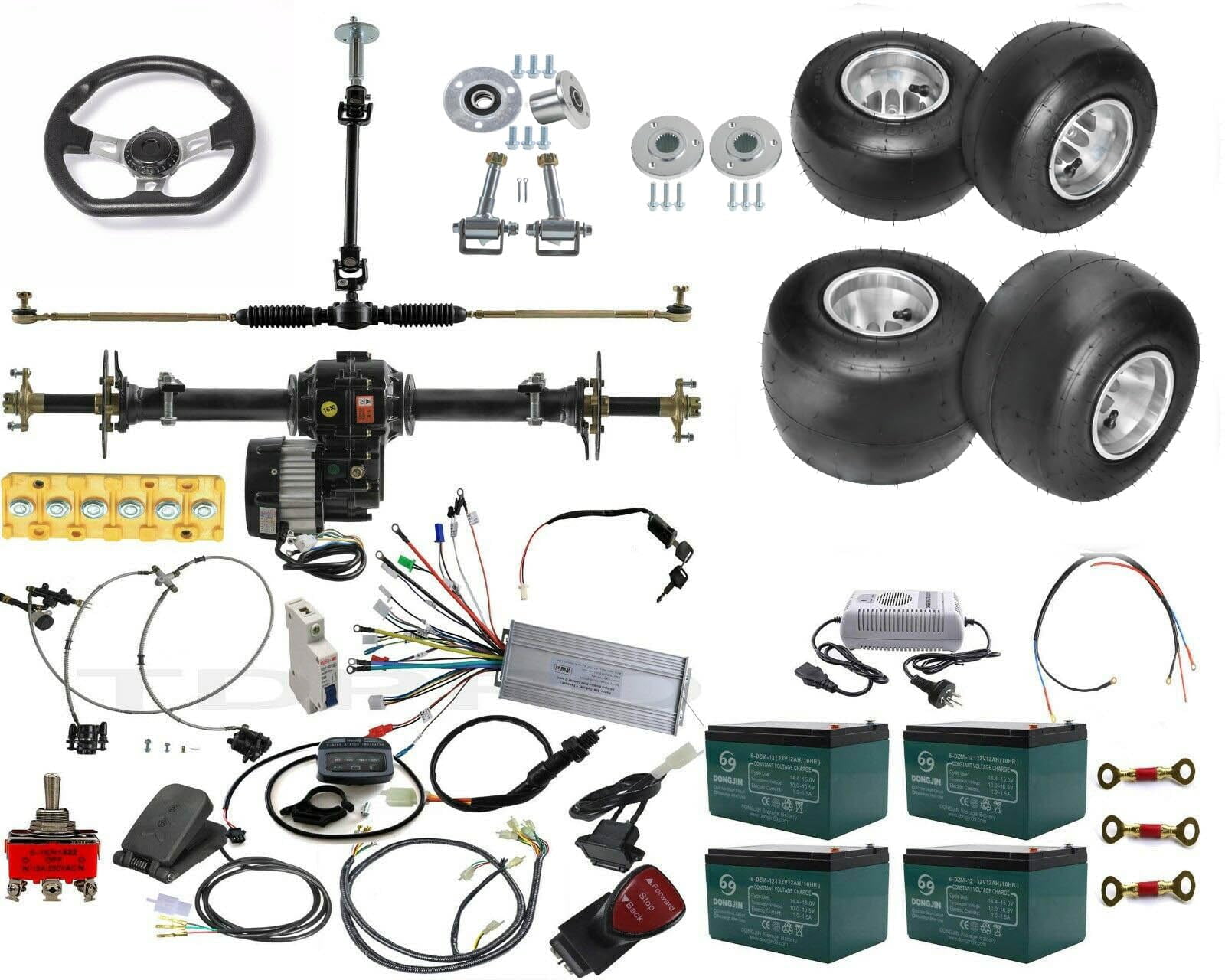 Rear Differential Axle Kit 48V 1000W Electric Motor Controller Battery Hydraulic Brake 11x7.10-5 ...