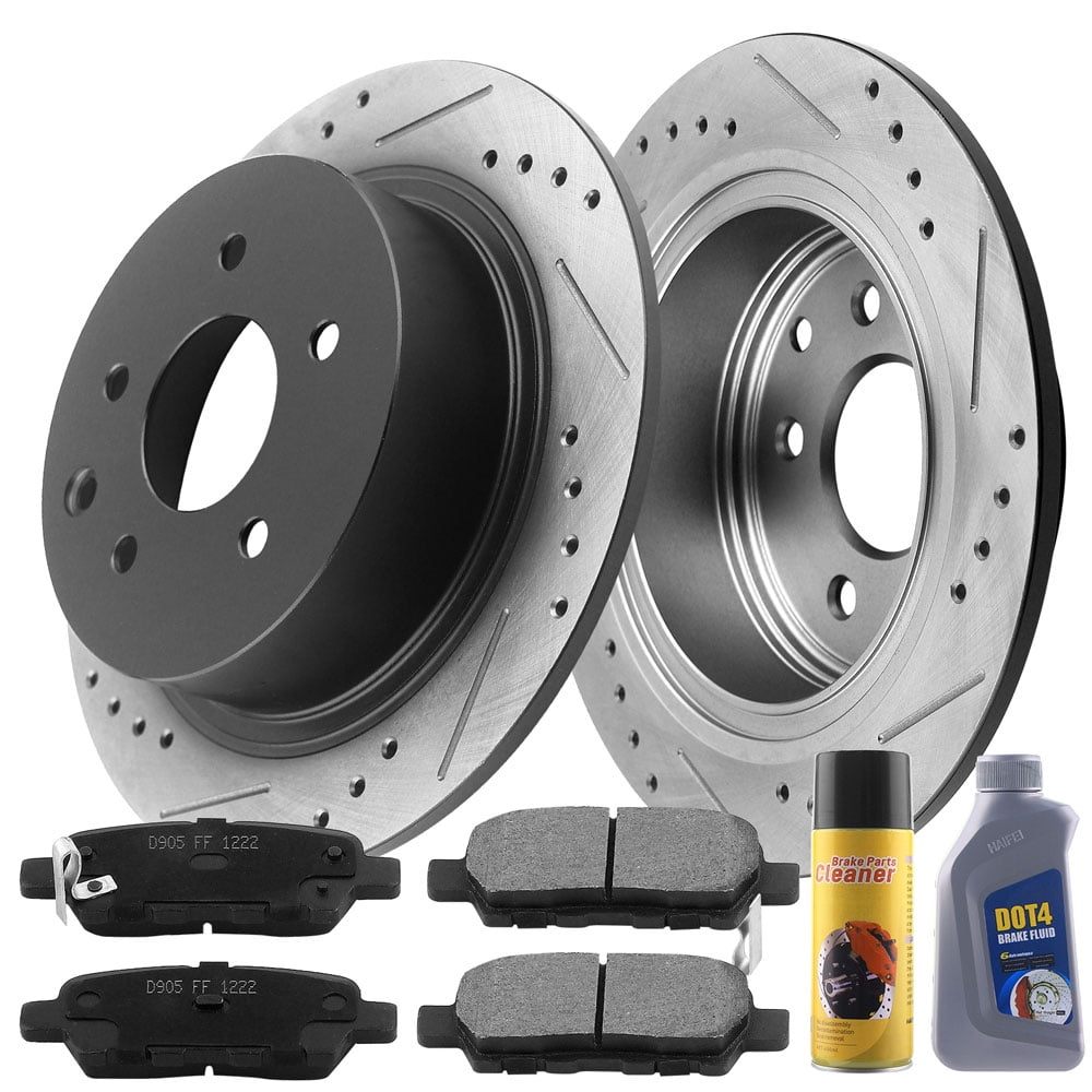 Rear Drilled & Slotted Disc Brake Rotors + Ceramic Pads + Cleaner ...