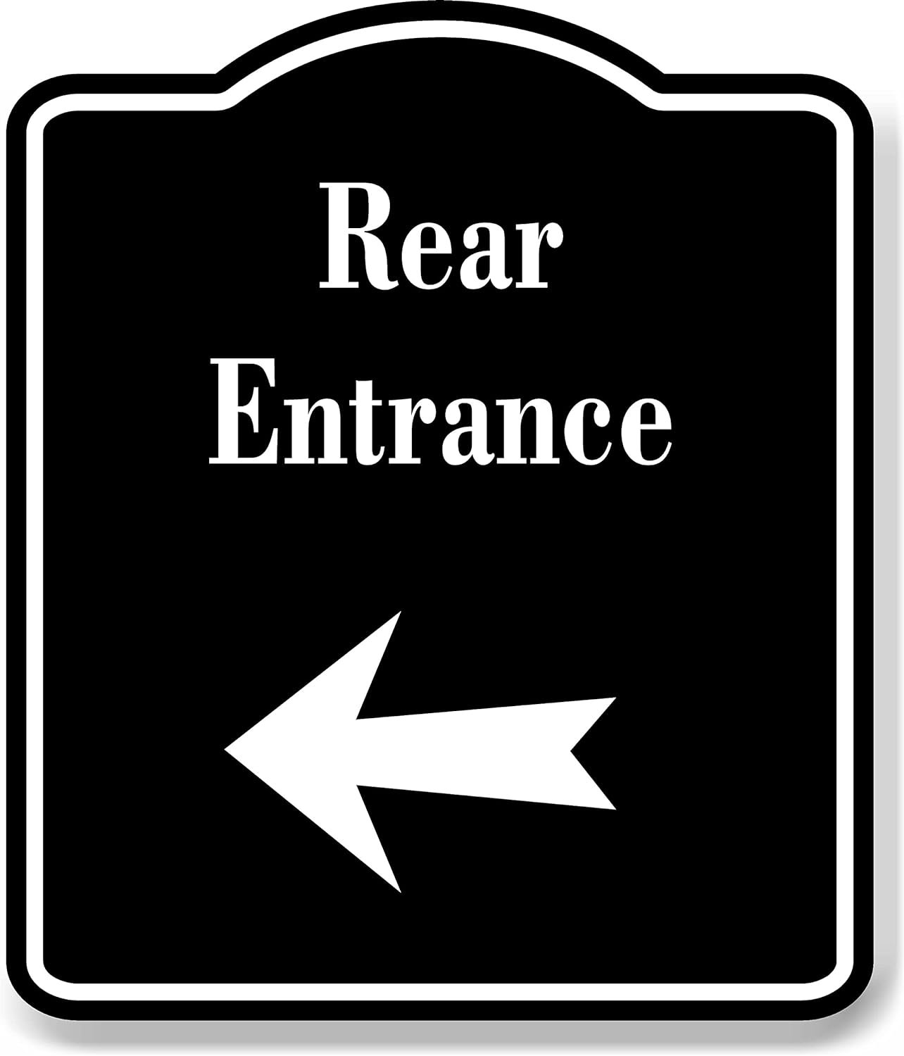 Rear Entrance Left Arrow BLACK Aluminum Composite Sign, 15"x18 ...