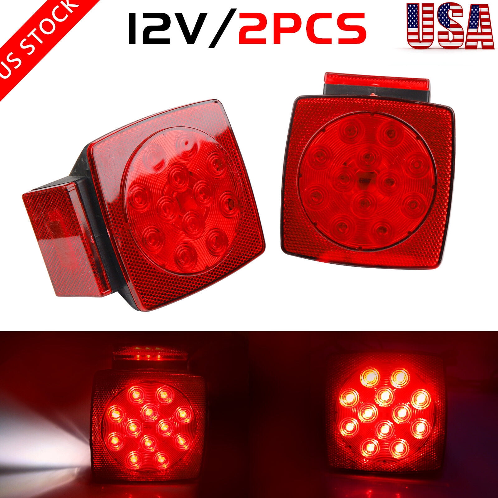 Rear LED Submersible Square Trailer Tail Lights Kit Boat Truck ...