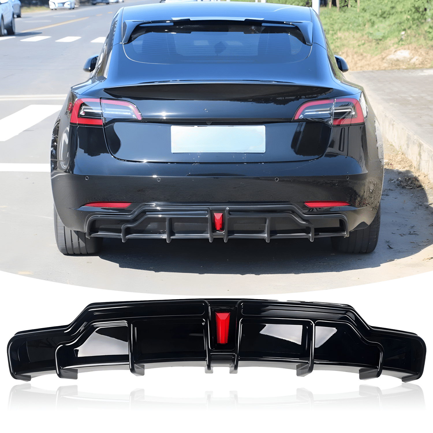 Rear Lower Lip Diffuser Protector Bumper Lip Spoile LED Gloss Black For ...