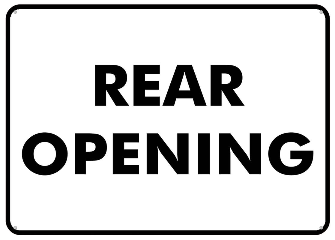 Rear Opening Sign 8"X12" Rust Free Aluminum Signs Outdoor, Metal Tin ...