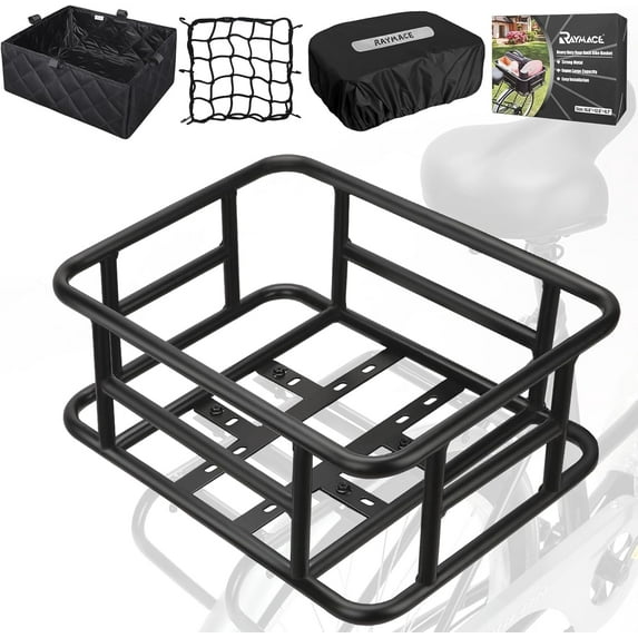 Rear Rack Bike Basket with Cargo Net and Liner Large Bicycle Basket ...