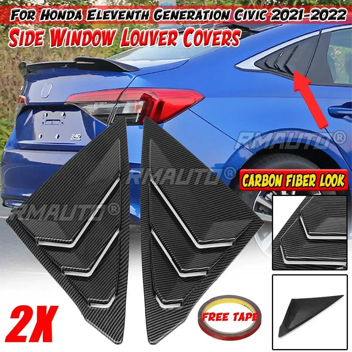 Rear Side Window Louvers Air Vent Scoop Shades Blinds Carbon For Honda ...