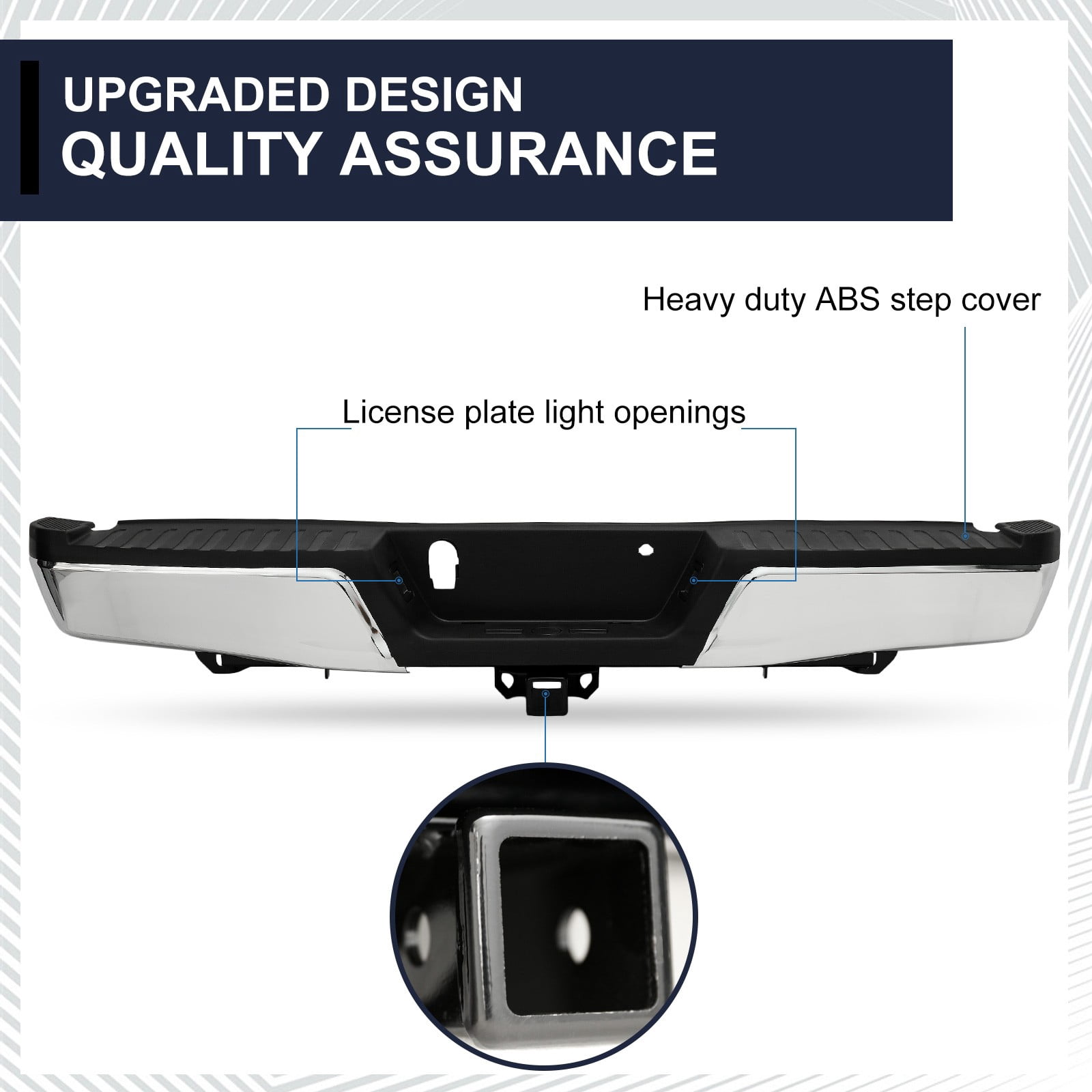 Rear Step Bumper Chrome For 15-20 Ford F150 Pickup W/O SENSOR Hole & W ...