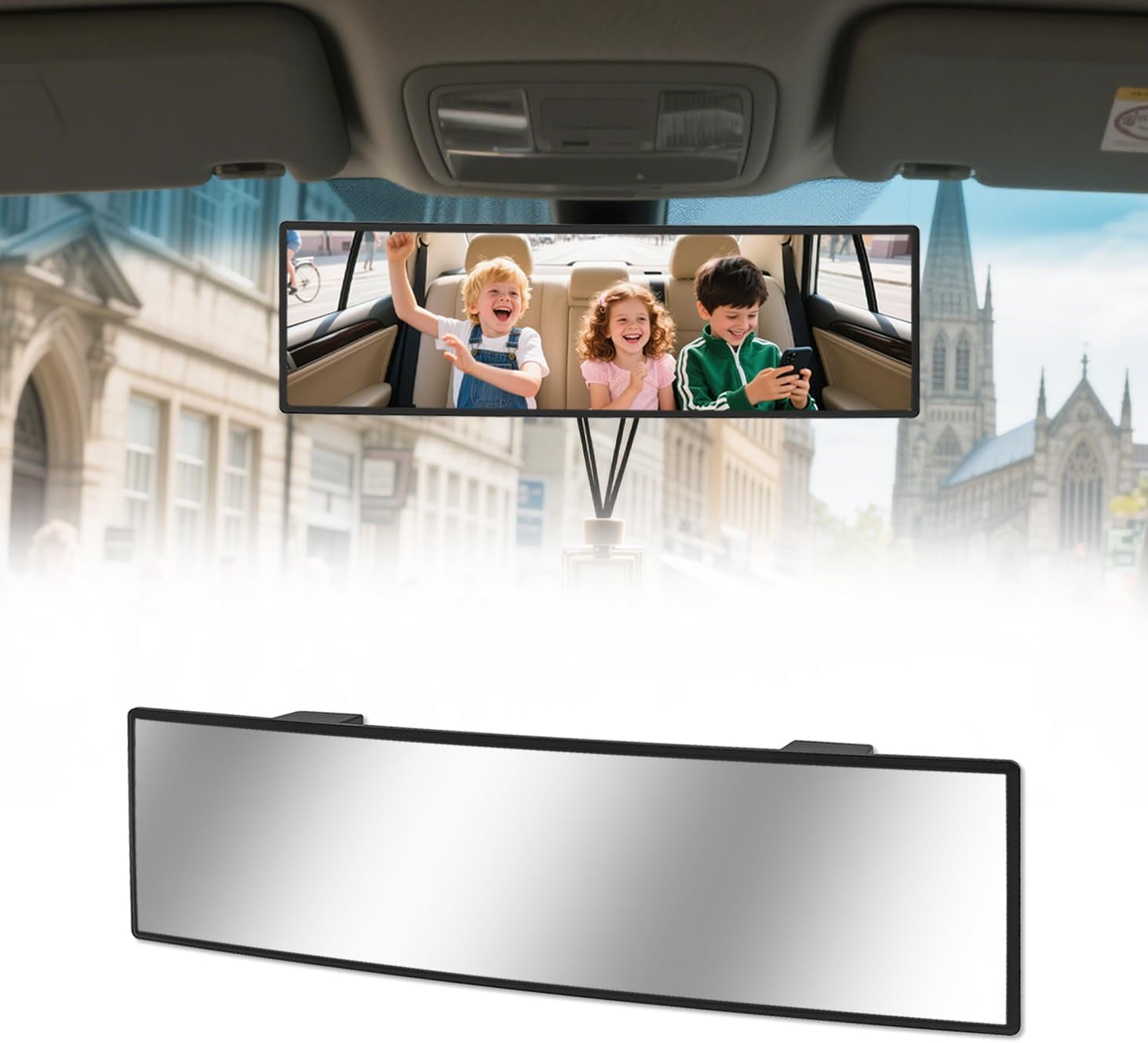 Rear View Mirror, Chrome Anti-glare Panoramic Rear Mirrors Universal 12 ...