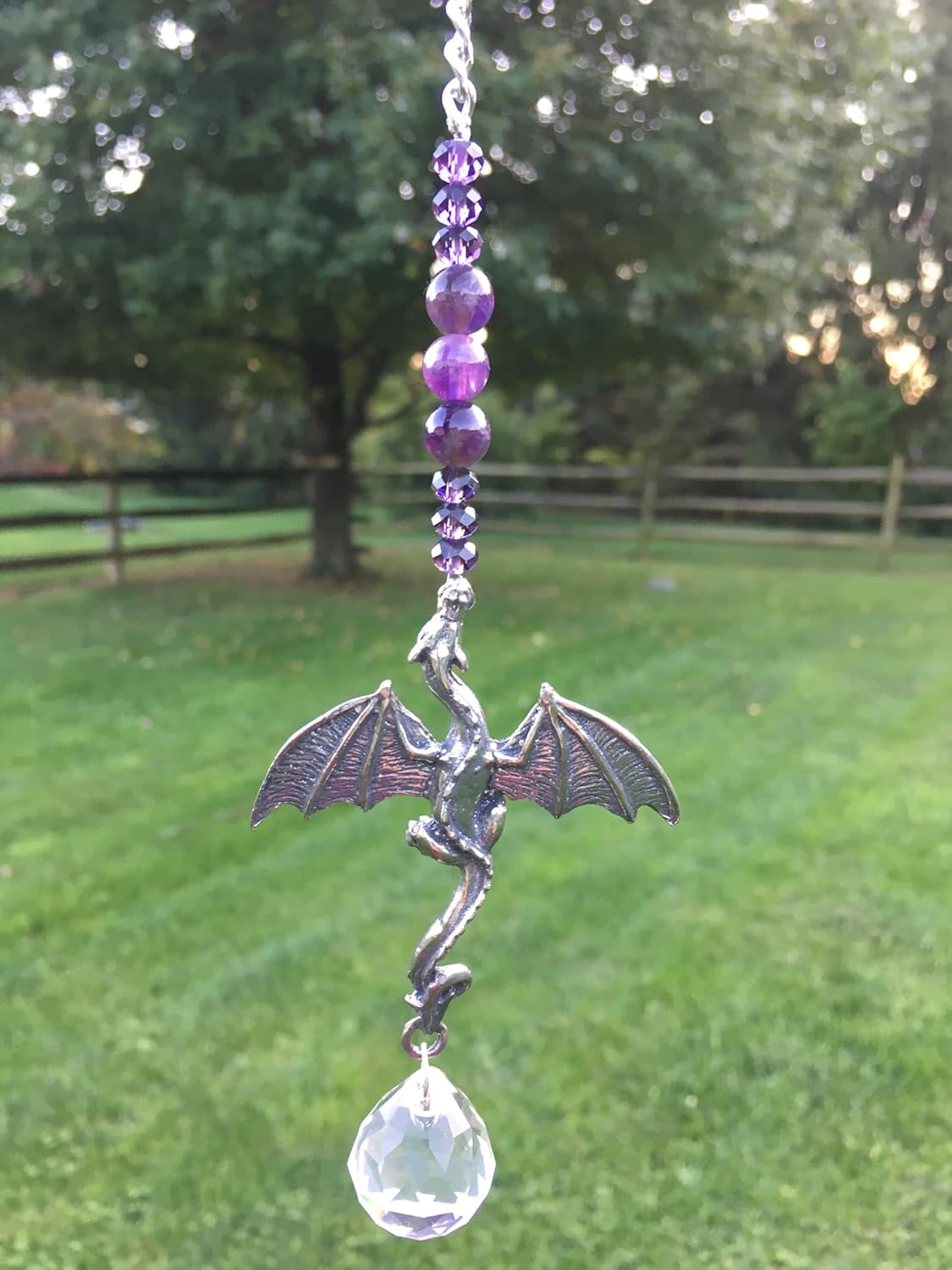 Rear View Mirror Dragon Amethyst Car Charm,Silver Dragon Sun Catchers ...