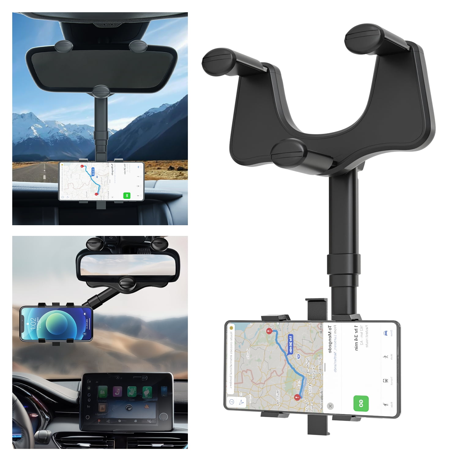 Rear View Mirror Phone Holder, Rotatable and Retractable Car Phone ...
