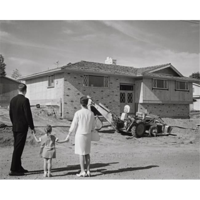 Rear View of Couple & Their Daughter Looking at Nearly Completed House ...