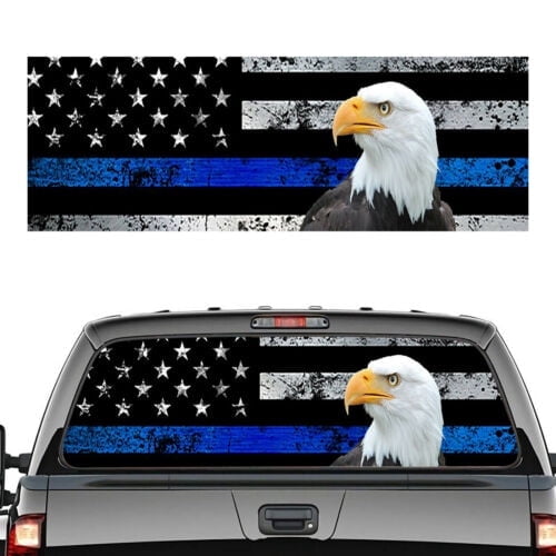 Rear Window Decal 65''*19.5'' See Through Sticker DIY Blue Stripes ...