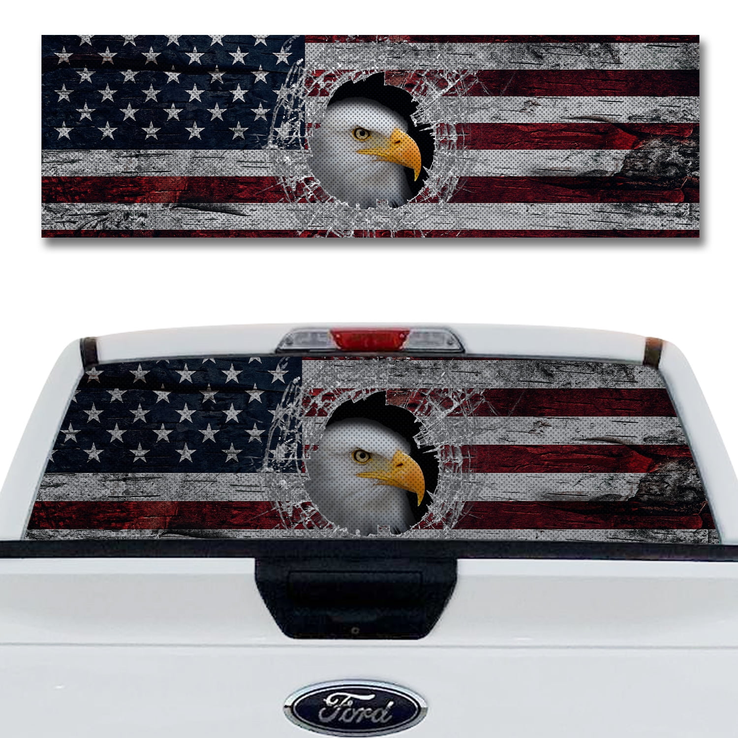 Rear Window Decal for Trucks – Bullet Hole Flag Eagle 65 x 20 Inches ...