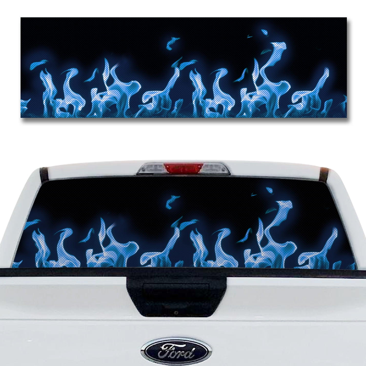 Rear Window Decal for Trucks – Blue Flames 65 x 20 Inches, Weatherproof ...