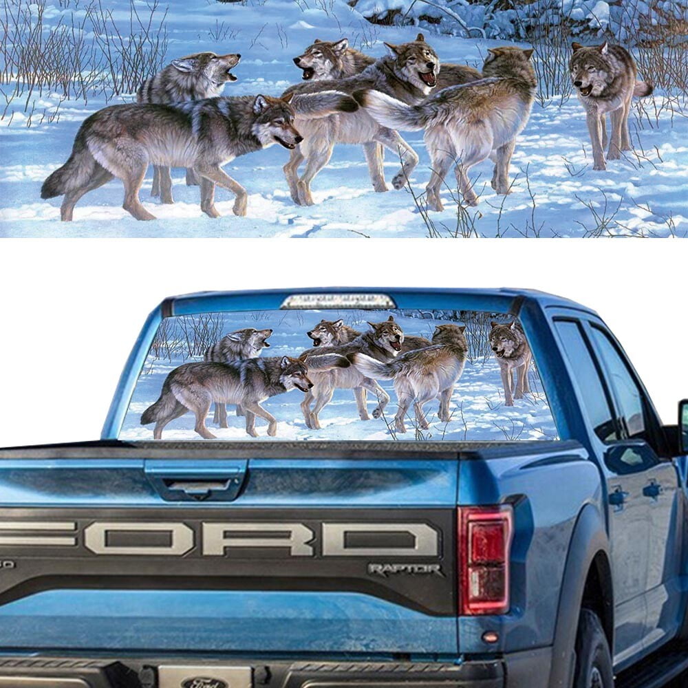Rear Window Graphic Decal For SUV jeep PICK-UP TRUCK 6 Wolves in Winter ...