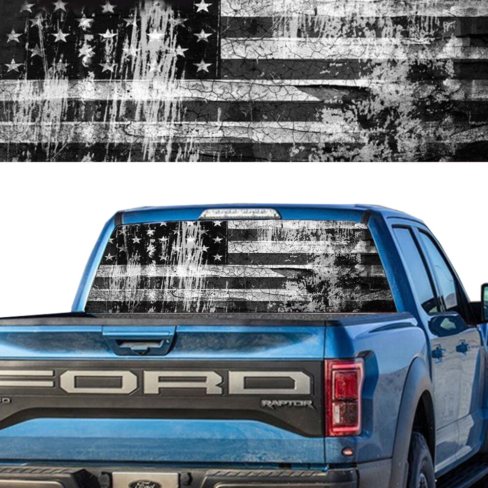 Rear Window Graphic Decal For SUV jeep PICK-UP TRUCK AMERICAN FLAG B/W ...