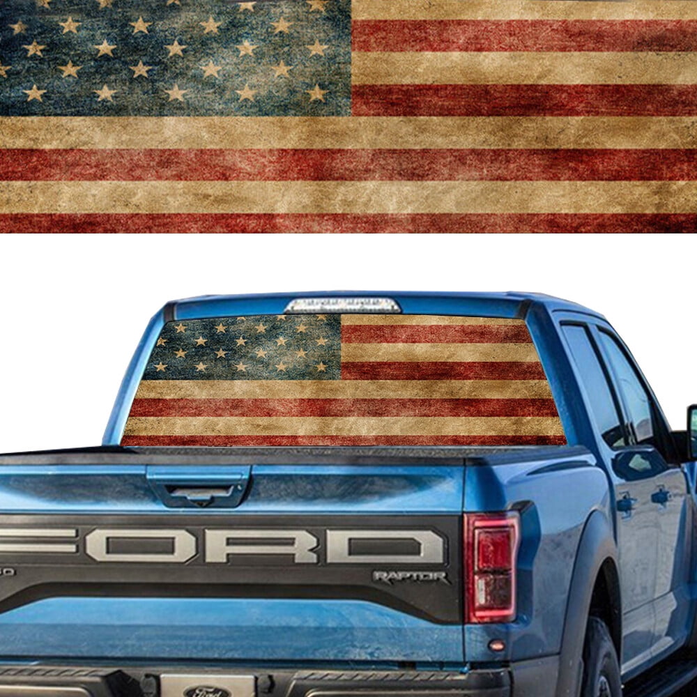 Rear Window Graphic Decal For SUV jeep PICK-UP TRUCK AMERICAN FLAG old ...