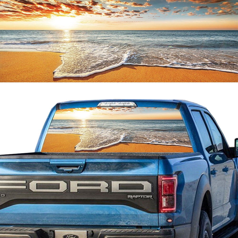 Rear Window Graphic Decal For SUV jeep PICK-UP TRUCK Beach Sunset Waves ...