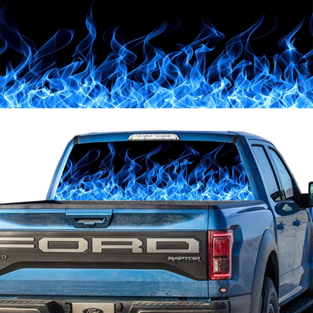 Rear Window Graphic Decal For SUV jeep PICK-UP TRUCK Blue flame ...