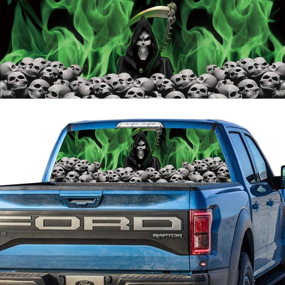 Rear Window Graphic Decal For SUV jeep PICK-UP TRUCK Green flame grim ...