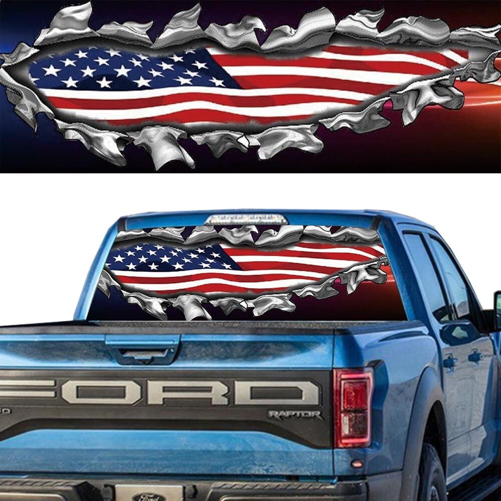 Rear Window Graphic Decal For SUV jeep PICK-UP TRUCK P469 American Flag ...