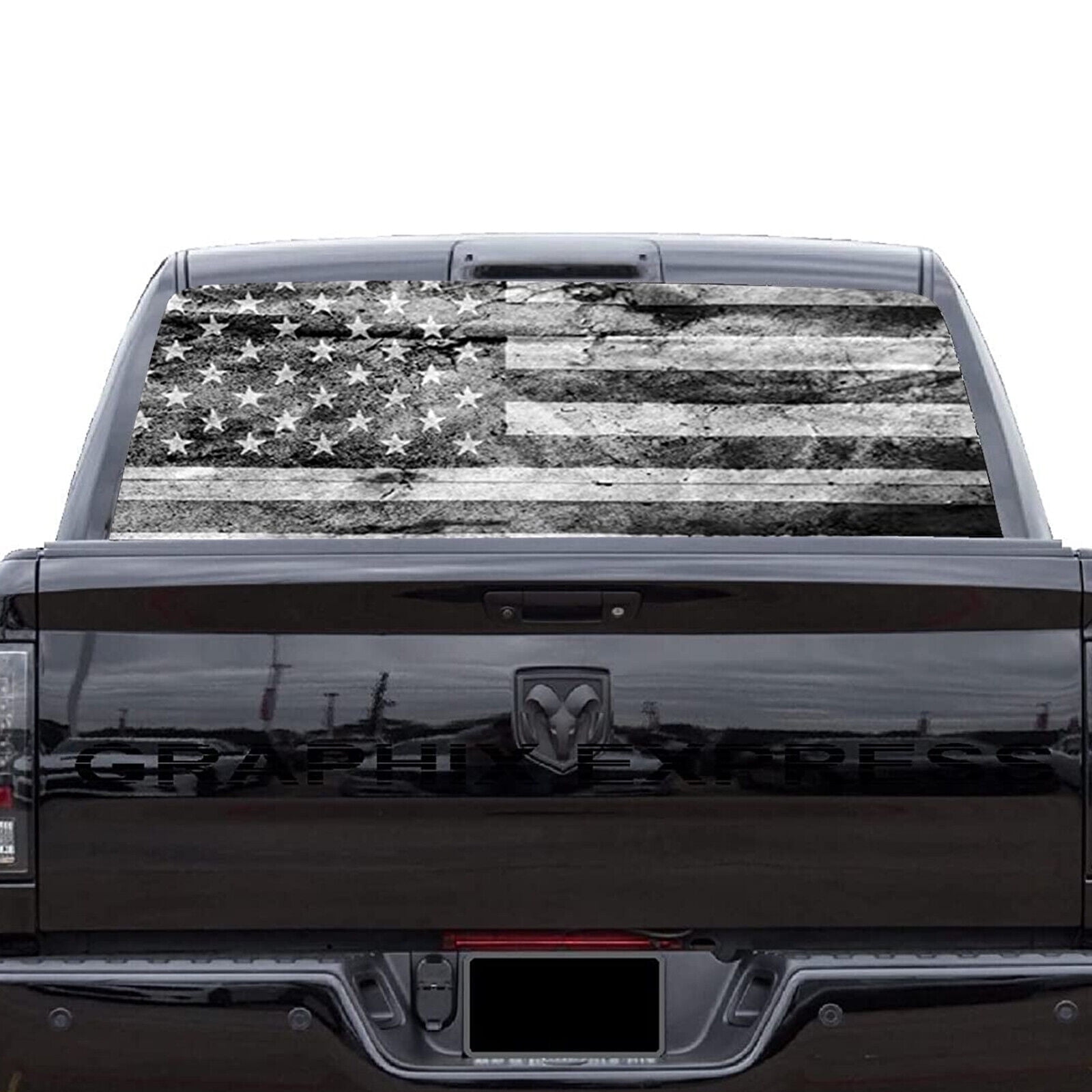 Rear Window Gray American Flag See Through Decal Wrap 65''*17'' Back ...