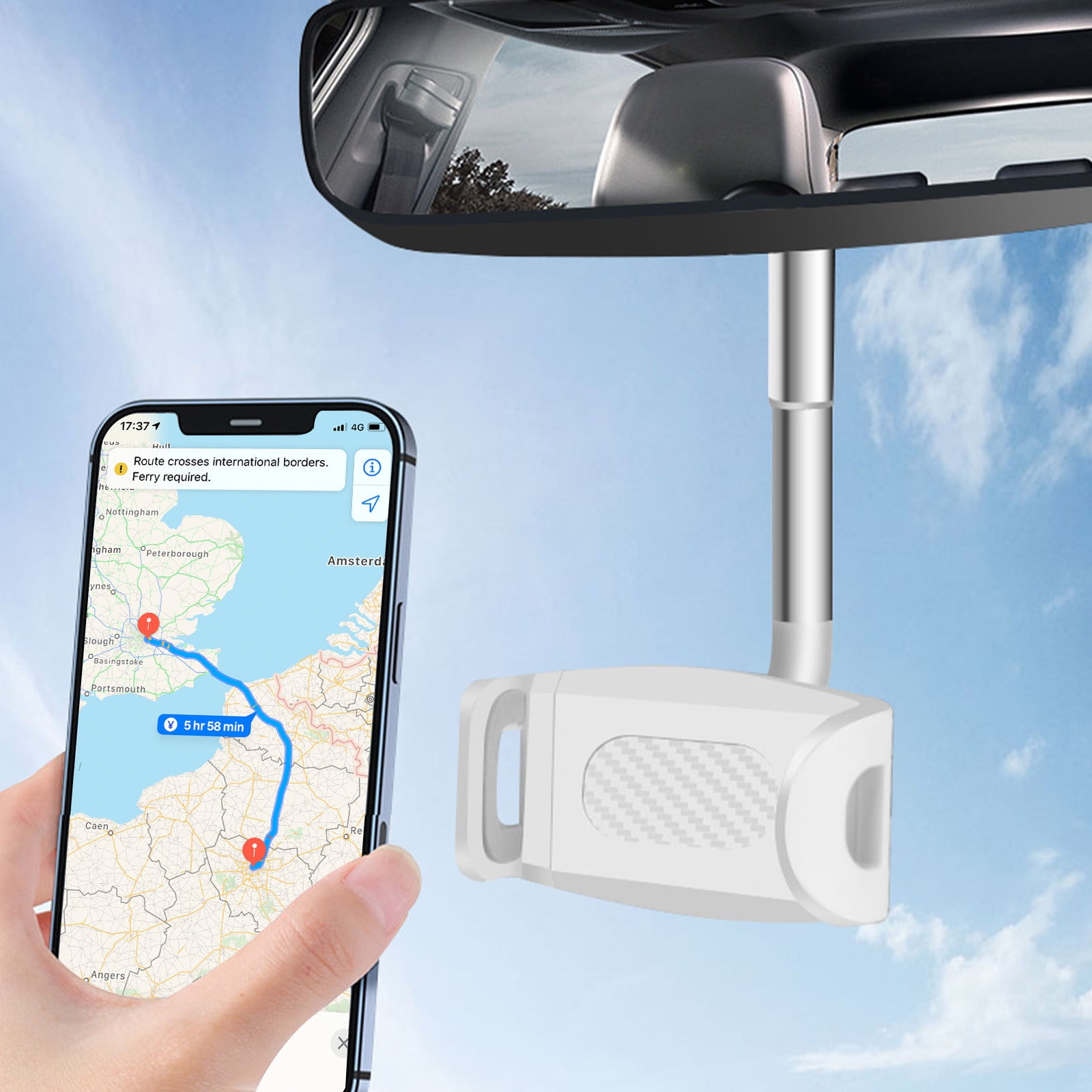 Rearview Mirror Stand 4 Retractable Car Phone Stand All-round Rotating ...