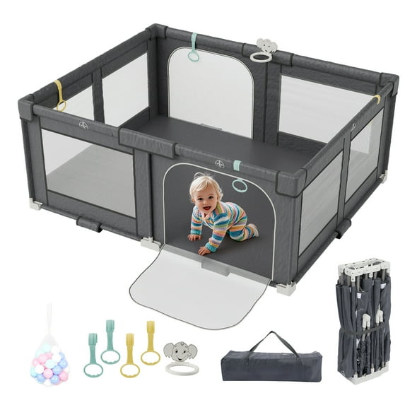 Reasea Baby Playpen, Play Yard with Basket, 4 Handlers & 50 Ocean Balls ...